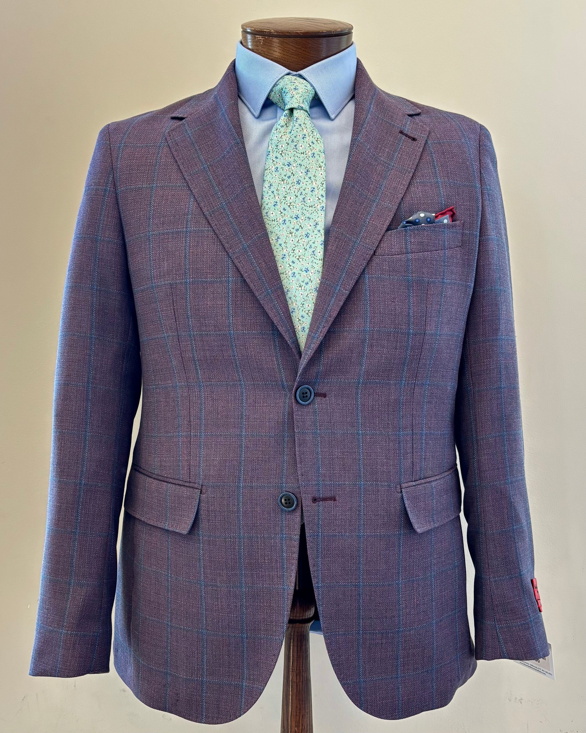 Mattarazi Plum Blue Windowpane Sport Coat